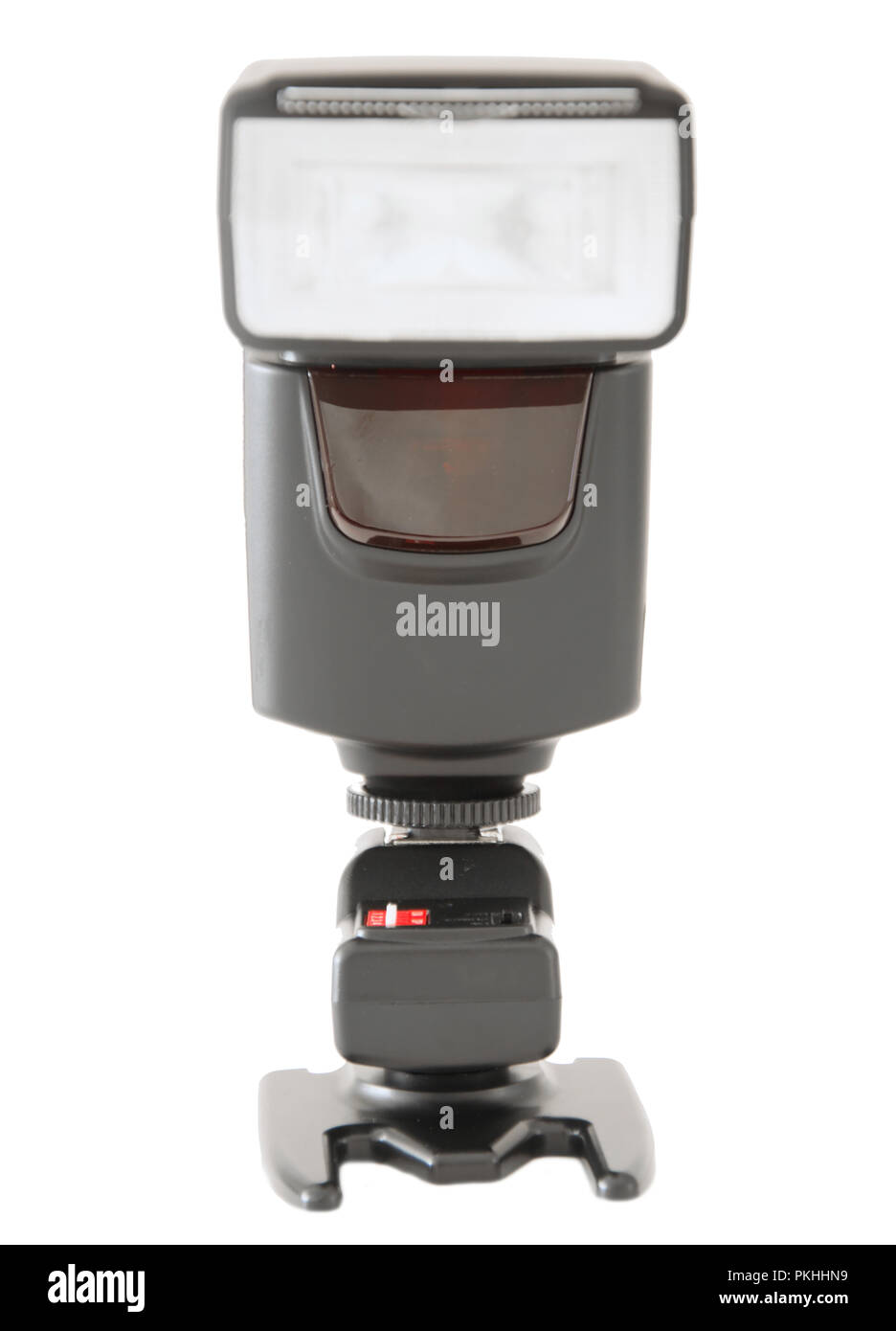 An external flash and transmitter unit on a white background Stock ...