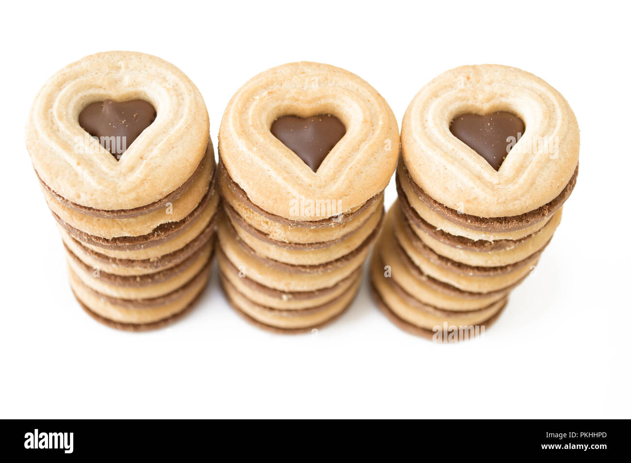 A stack of heart cookies on a white background Stock Photo - Alamy
