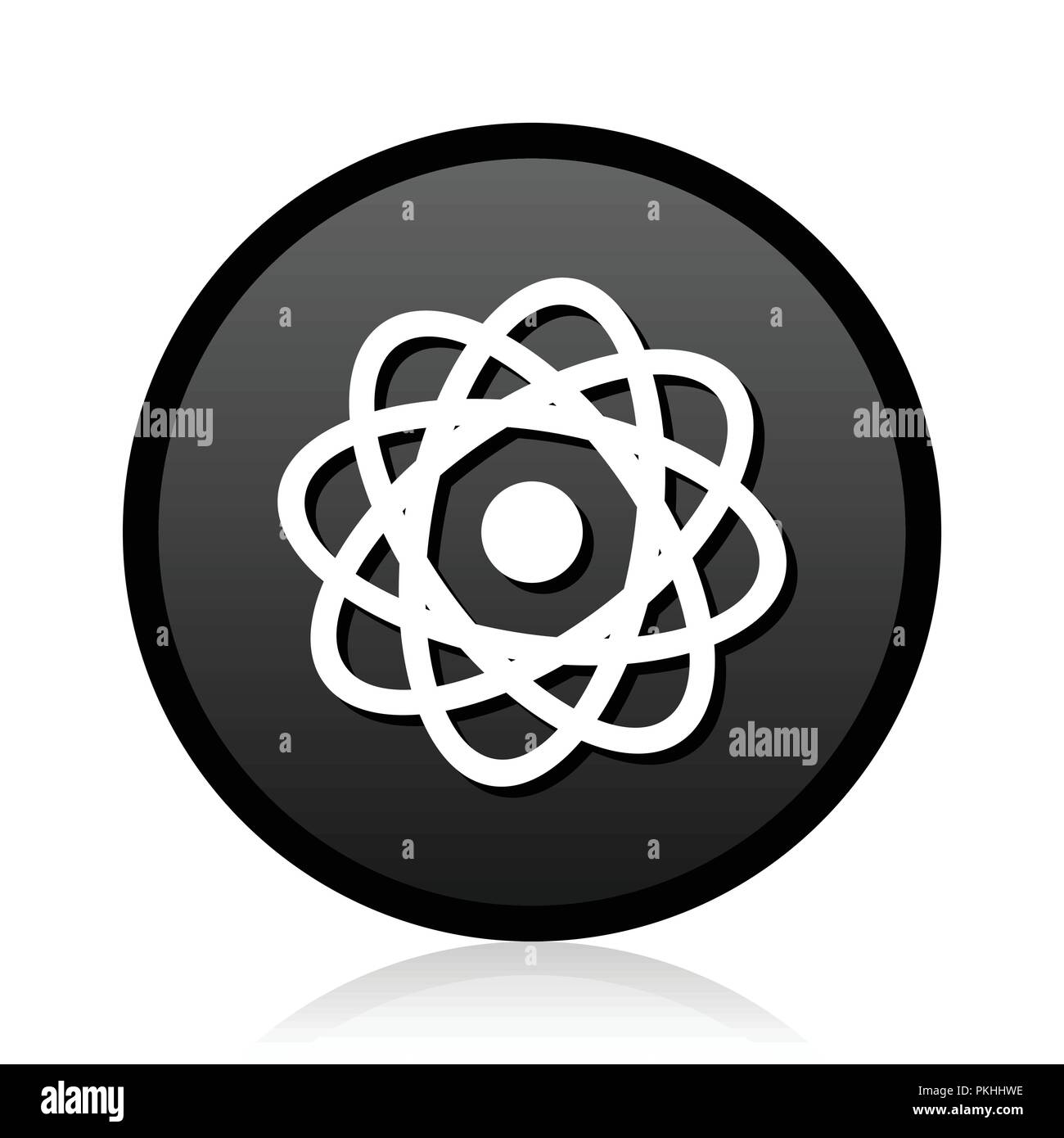 Black round vector Atom silver metallic chrome round web icon on white ...