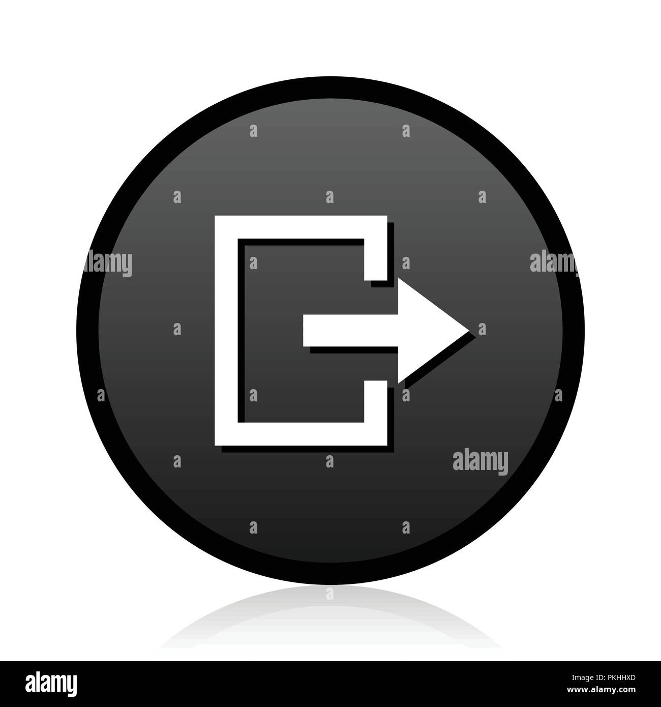 Black round vector Exit silver metallic chrome round web icon on white ...