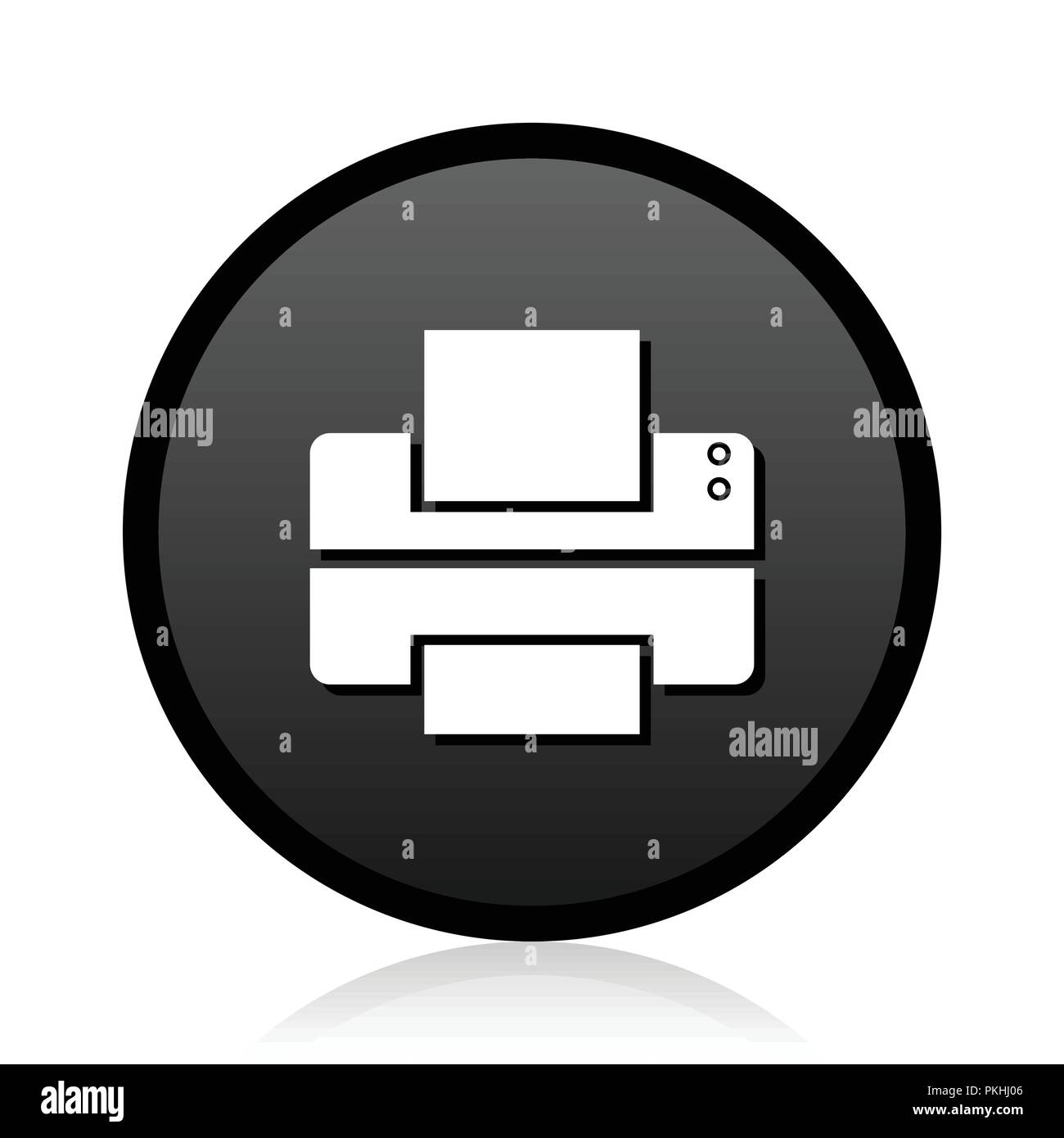 Black round vector Printer silver metallic chrome round web icon on ...