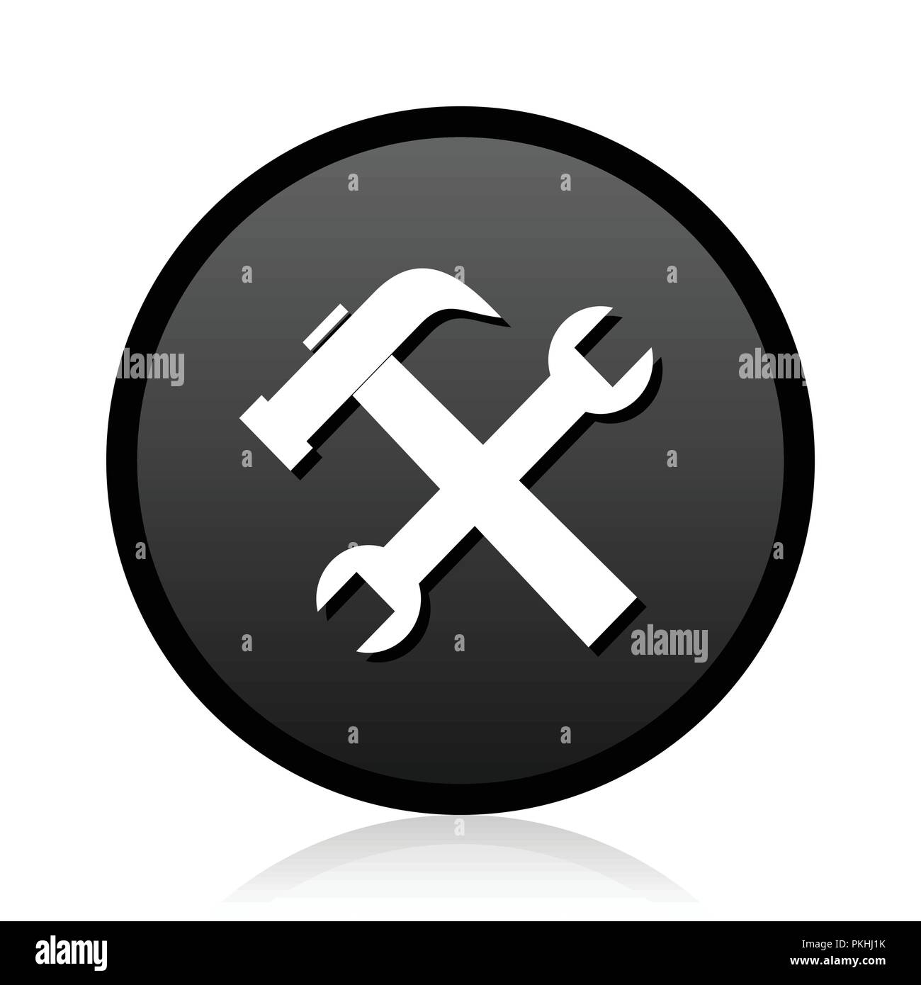 Black round vector Tool silver metallic chrome round web icon on white ...