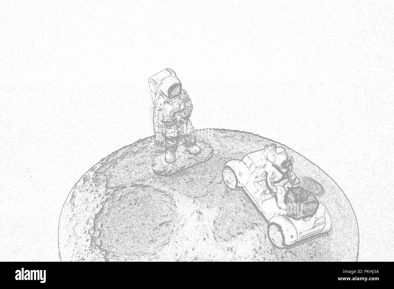 Two astronauts on the moon rover on the moon. Illustration Stock Photo ...