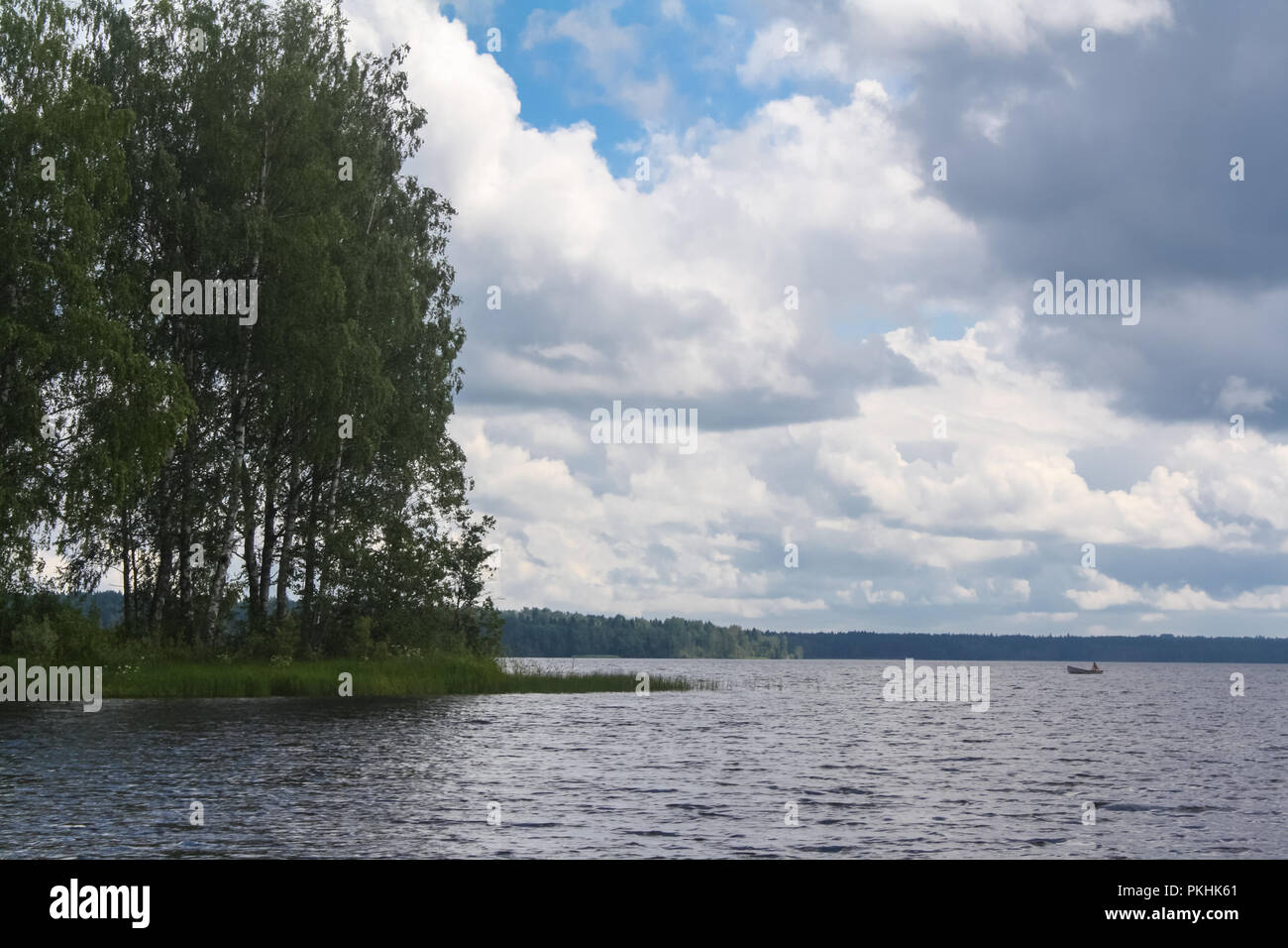 big, wooded island in the lake Stock Photo - Alamy