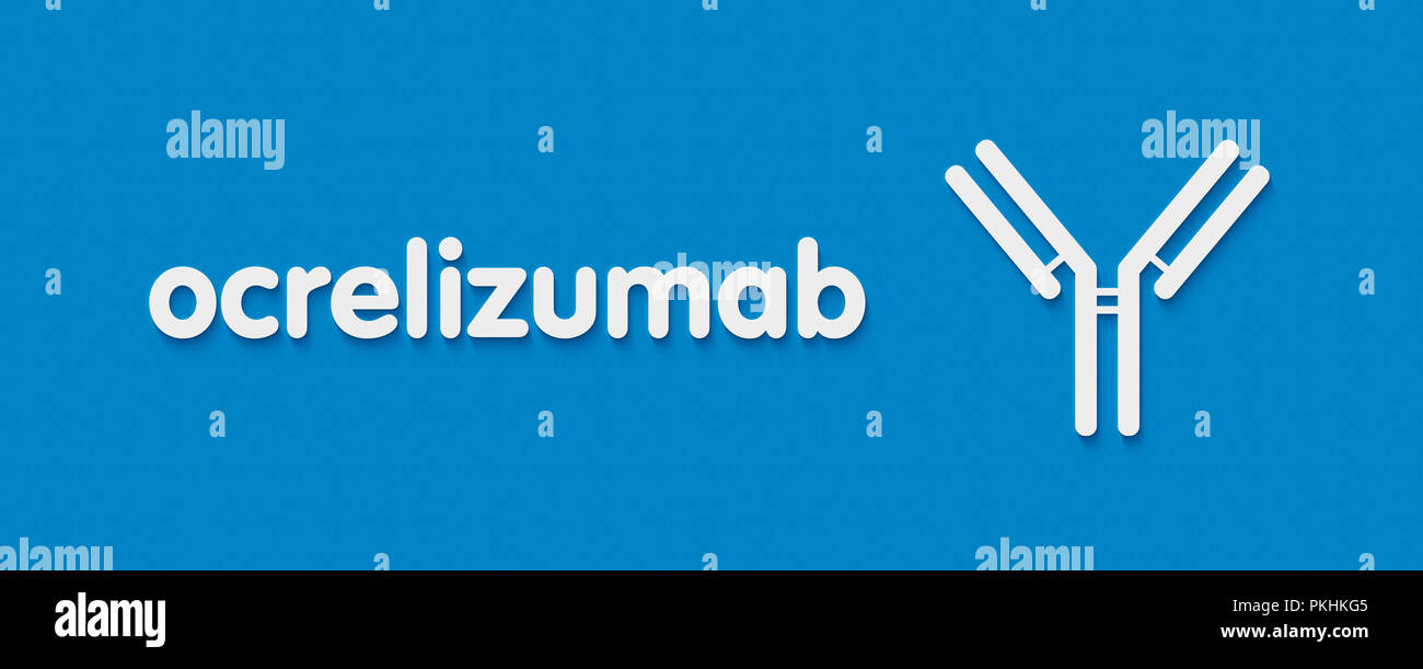 Ocrelizumab monoclonal antibody drug. Targets CD20 on B-cells and is ...