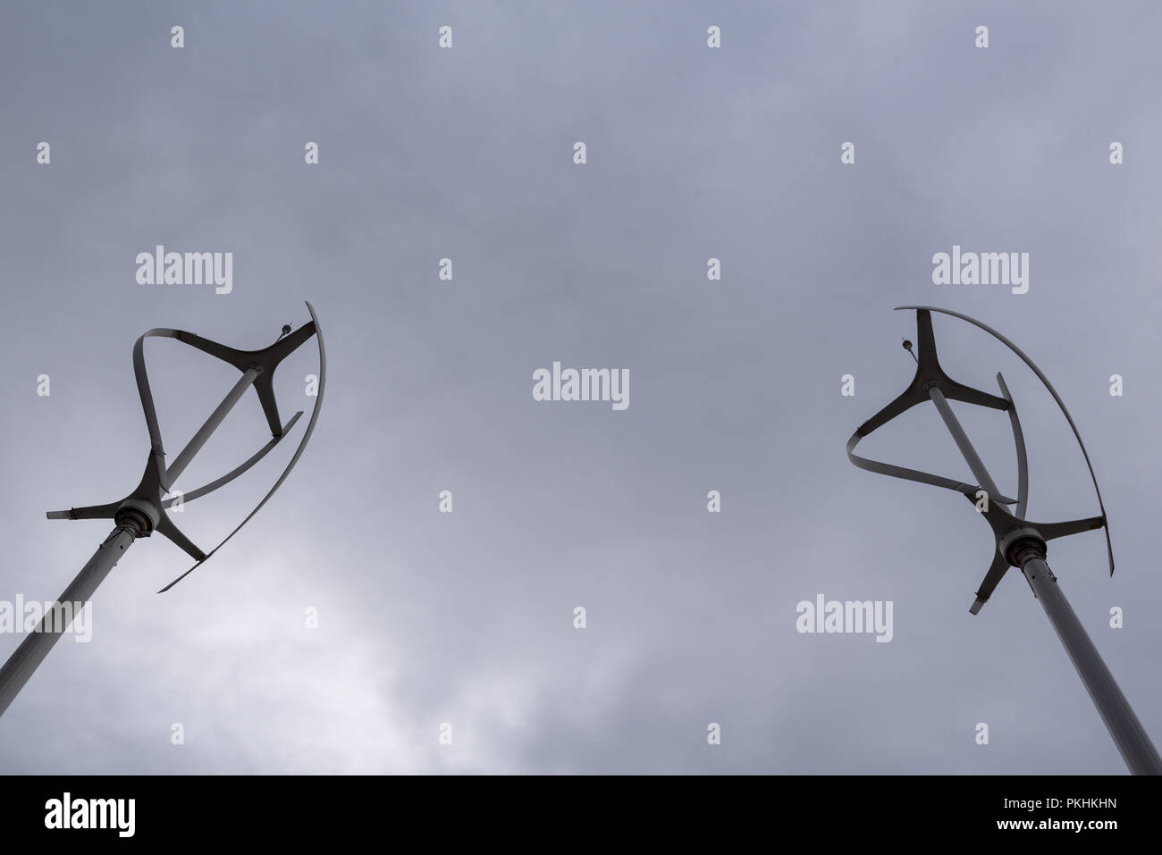 Two wind power generator windmills for clean renewable energy against ...