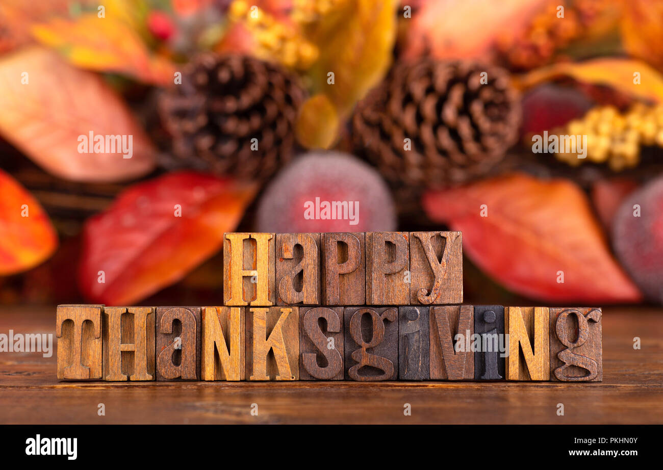 Happy thanksgiving wooden letters autumn hi-res stock photography and ...
