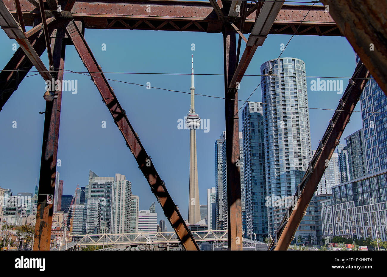 Toronto Canada with skyscrapers, CN Tower and traffic. Creative picture ...