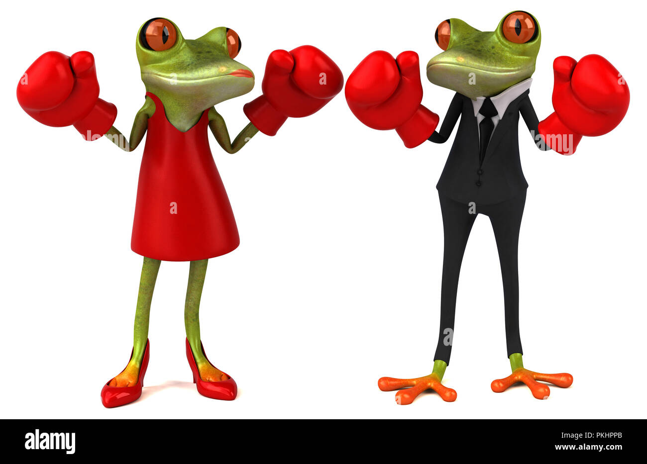 Fun frogs fighting - 3D Illustration Stock Photo - Alamy