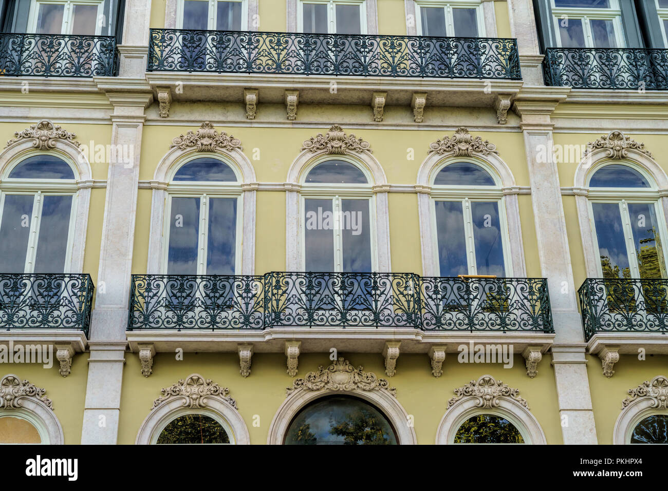 Classic apartment building exterior facade in Lisbon, Portugal Stock ...