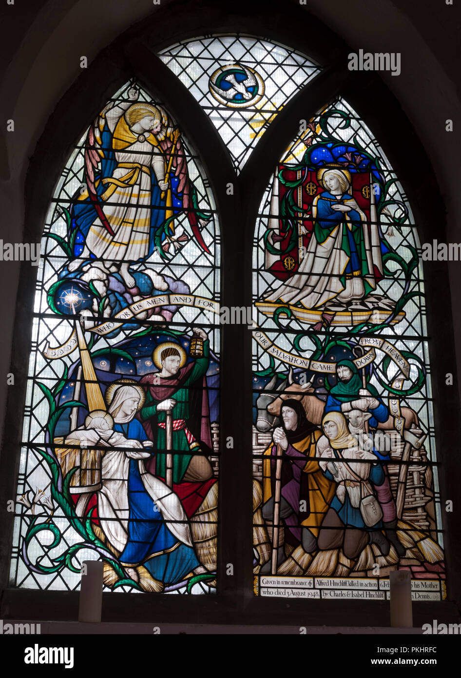 Nativity and annunciation stained glass in St. Botolph`s Church ...