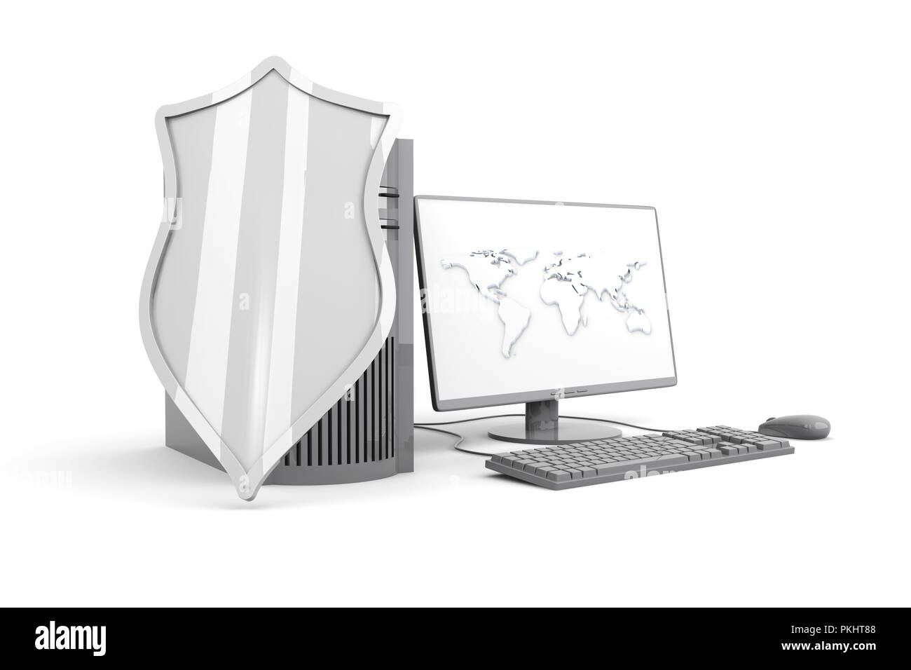 3D rendered Illustration of a shielded and protected desktop computer ...