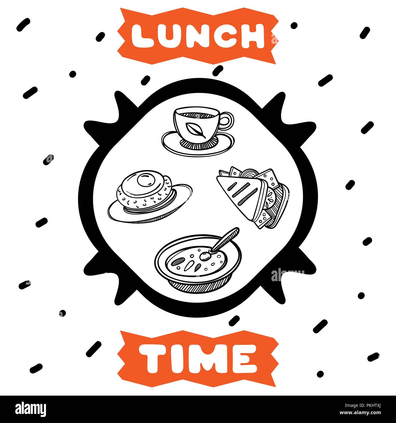 Cute hand drawn poster for cafe with sketch style cup of tea, sandwich ...