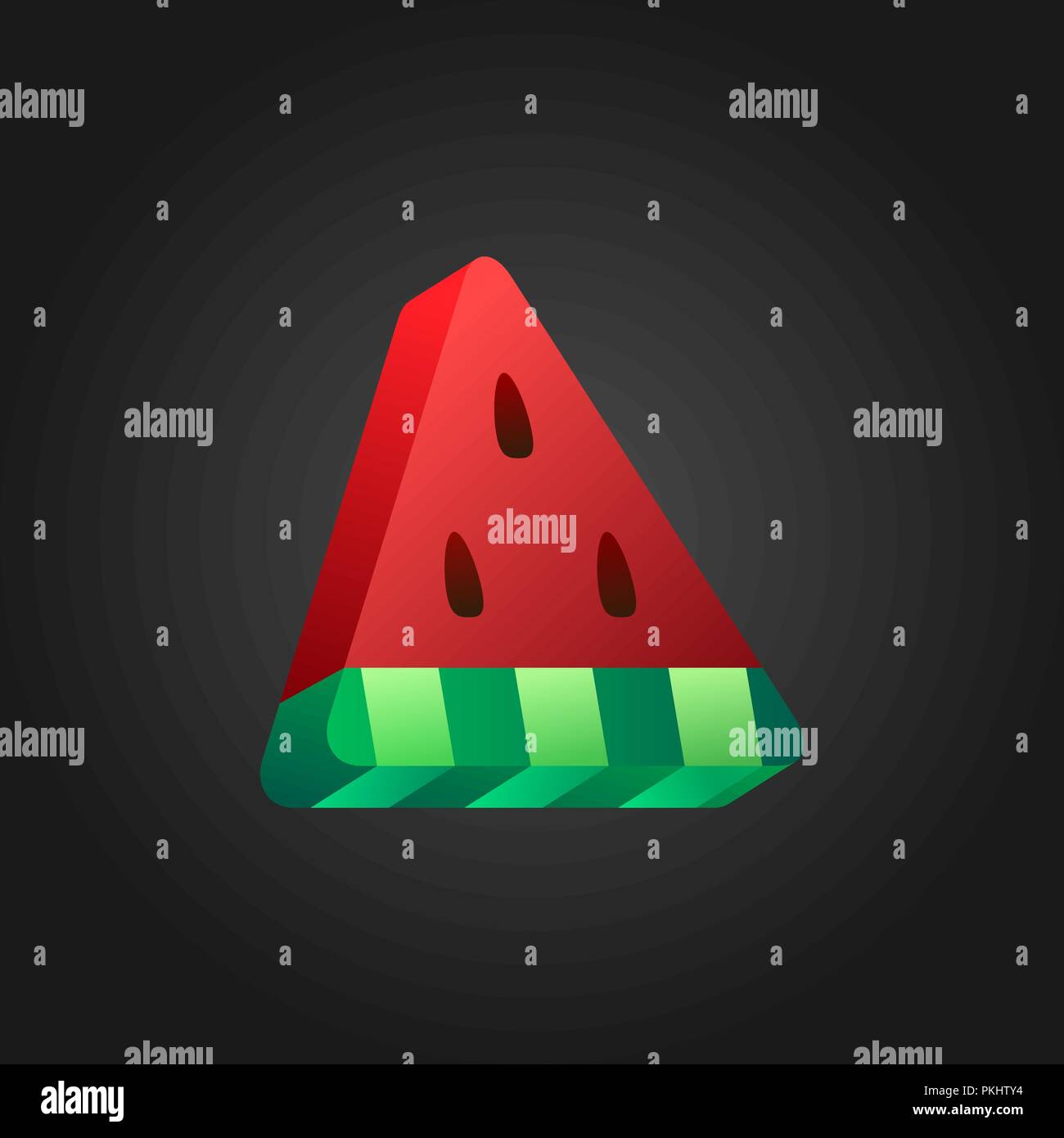 3D stylized watermelon icon on black background. Isometric illustration ...