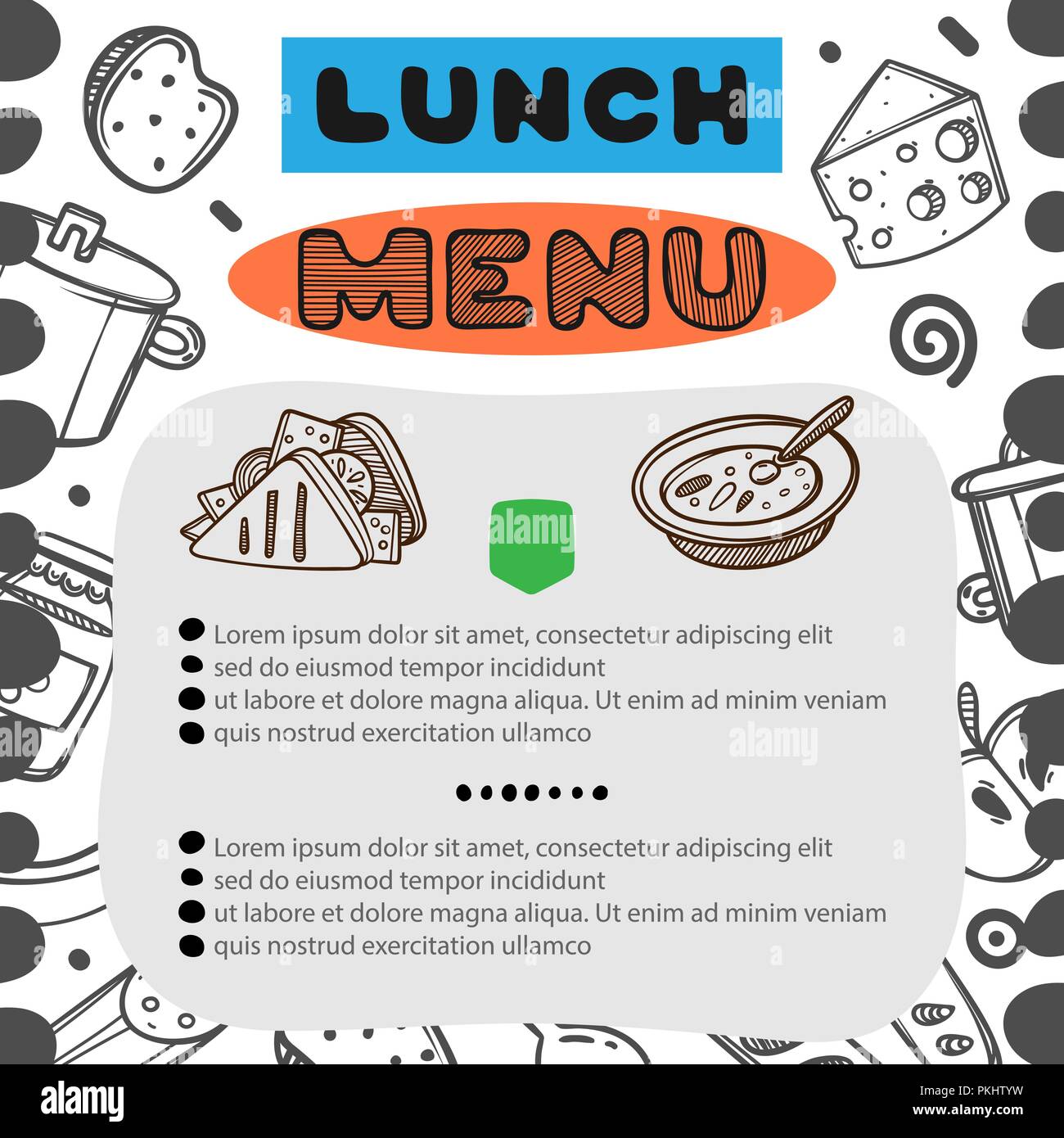 Hand drawn menu for cafe with lunch menu. Template design. Food flyer ...