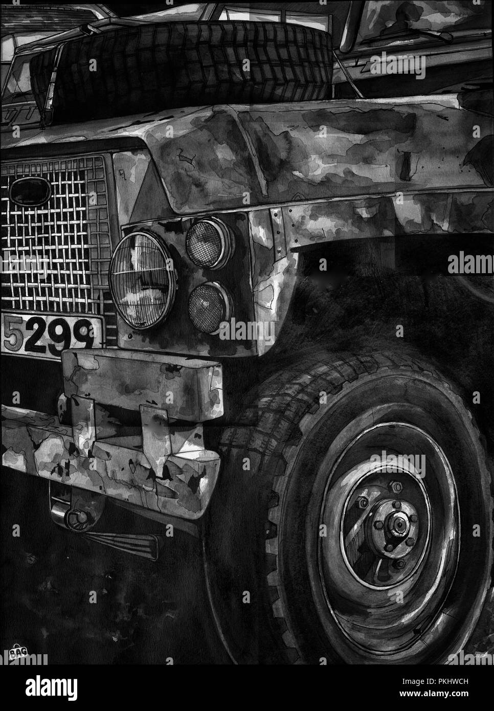 Old Land Rovers Stock Photo - Alamy