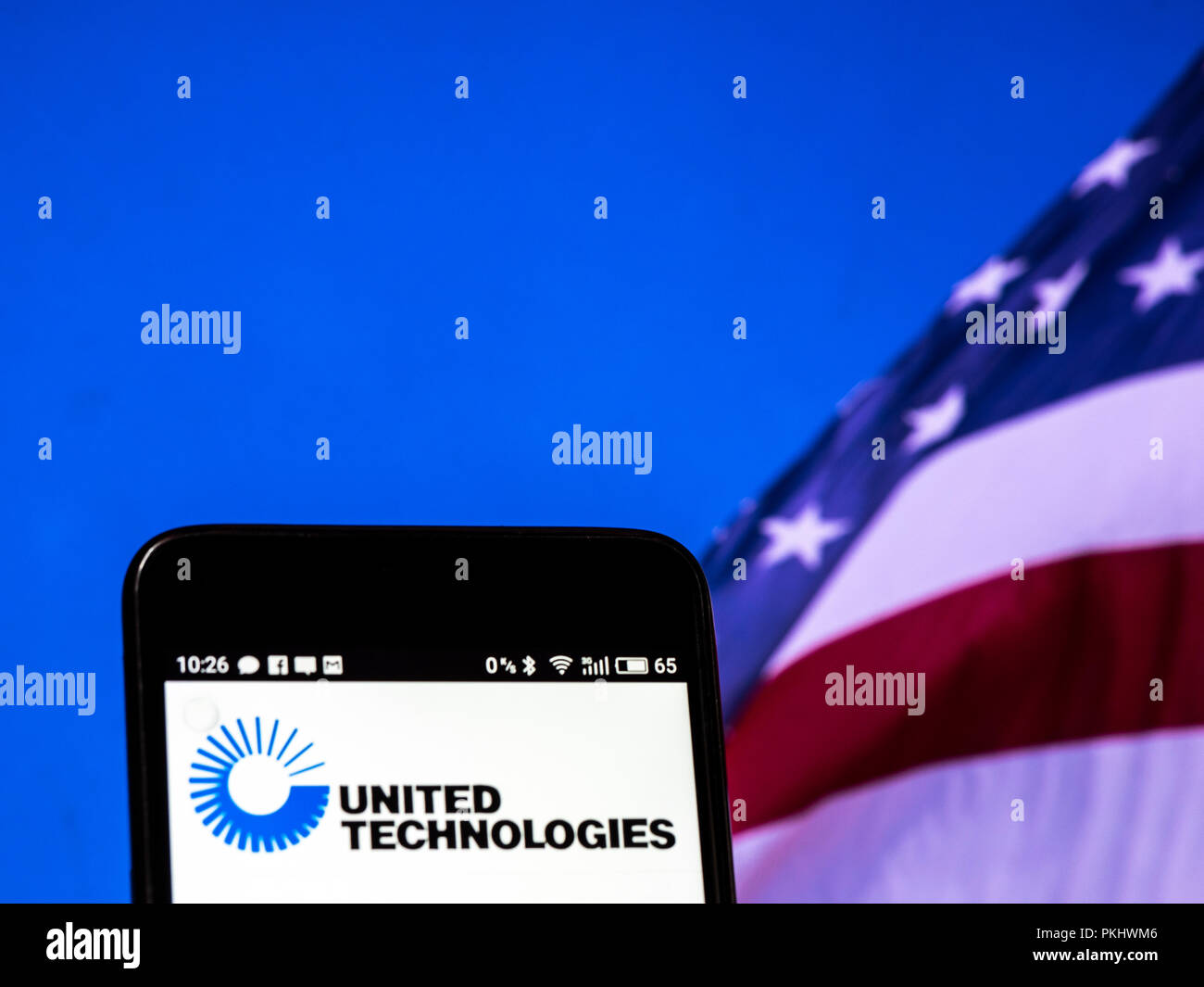 United Technologies Corporation (UTC) logo seen displayed on smart ...