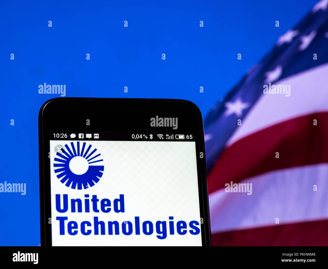 United Technologies Corporation (UTC) logo seen displayed on smart ...