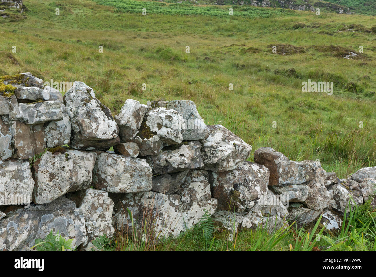 A dry stane dyke, or dry stone wall, on the Island of Muck in the Inner ...