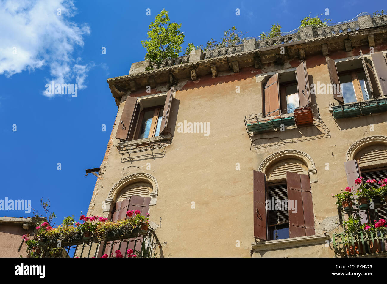Historic architecture with old medieval buildings in Venice, Italy ...