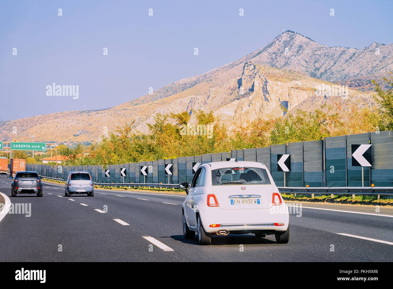 Rome, Italy - October 4, 2017: Car and traffic signs on the road in ...