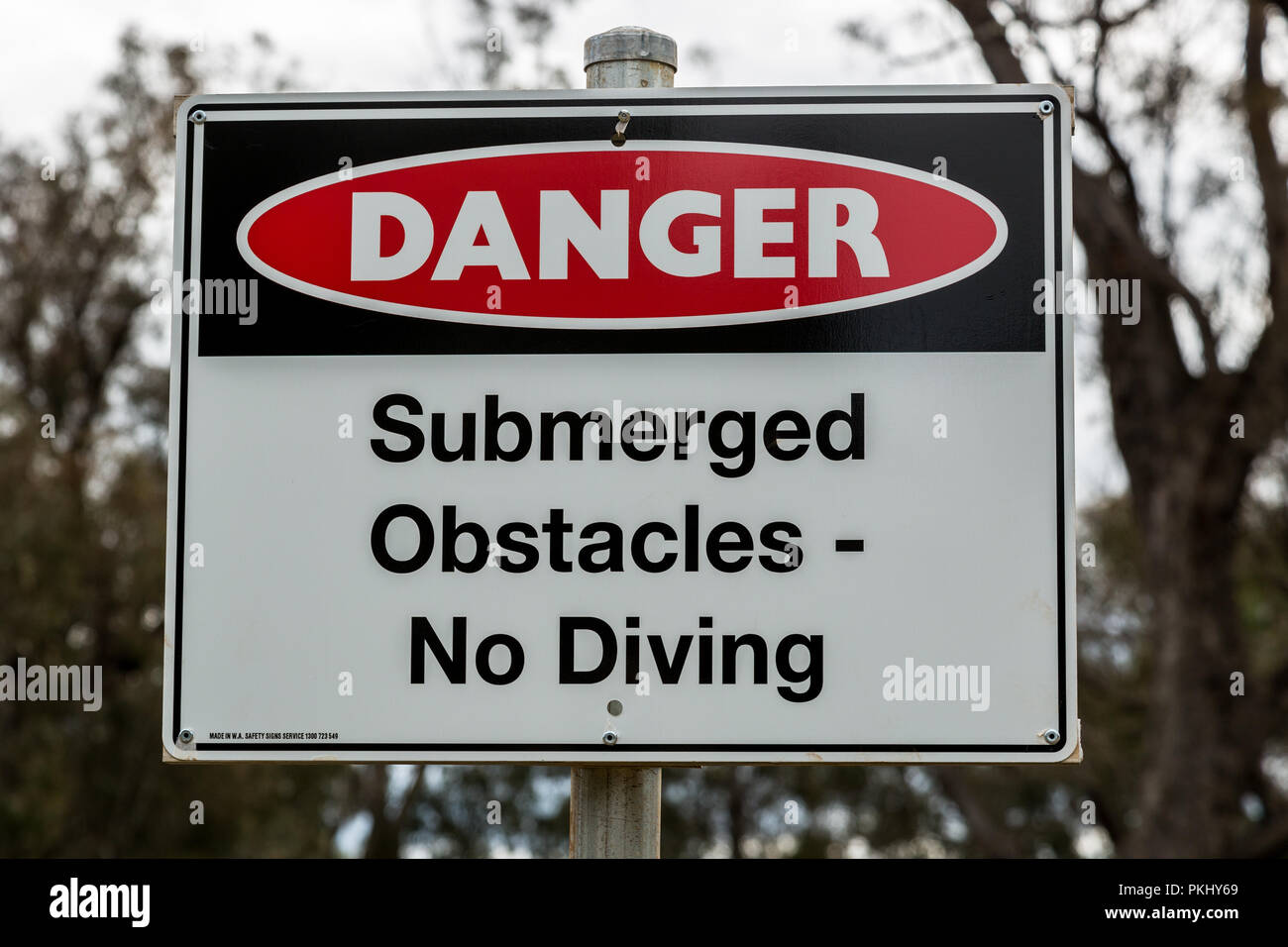 Submerged Obstacles No Diving Sign Stock Photo - Alamy