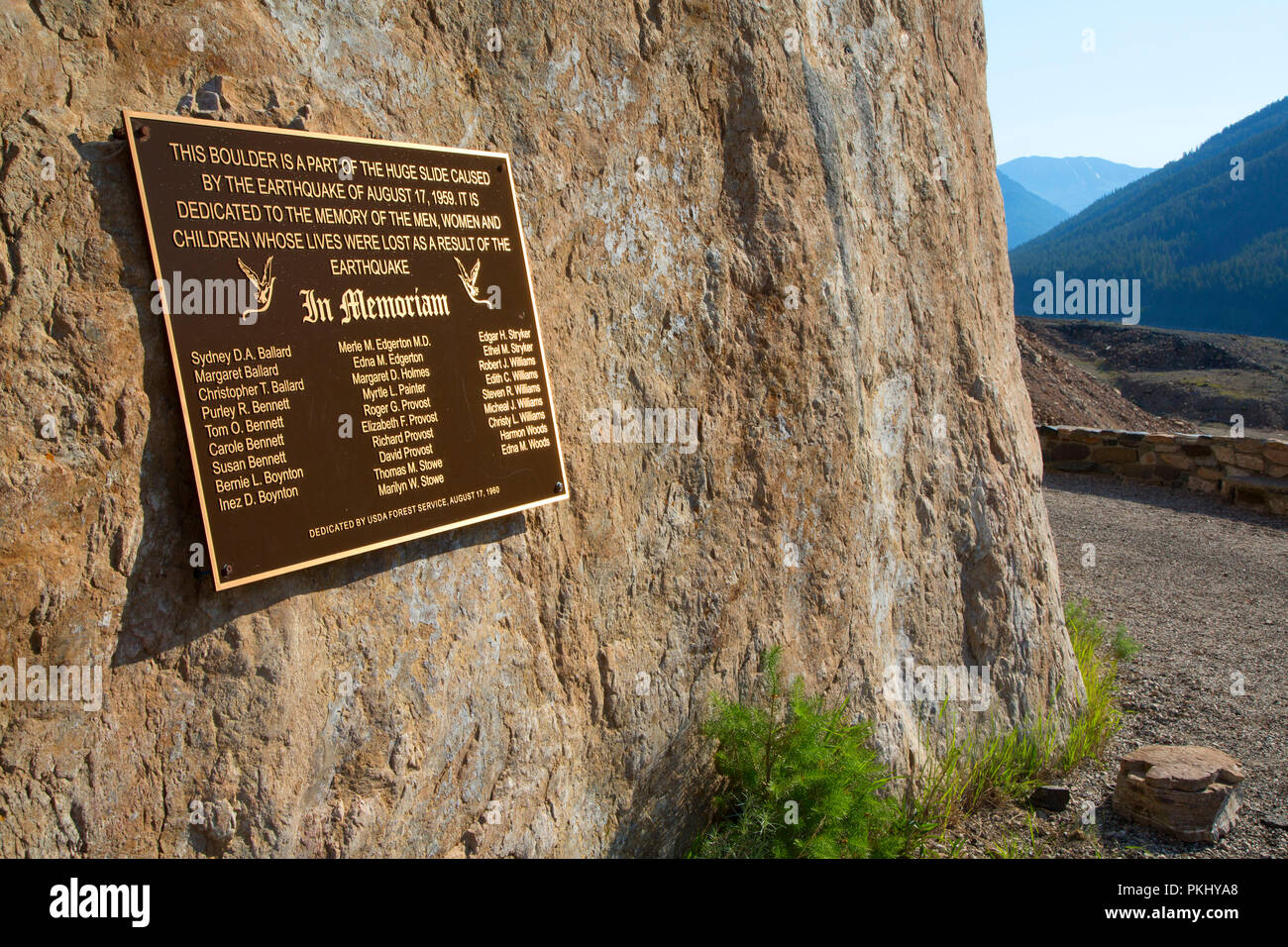 Memorial Boulder plaque, Madison River Canyon Earthquake Area, Gallatin ...
