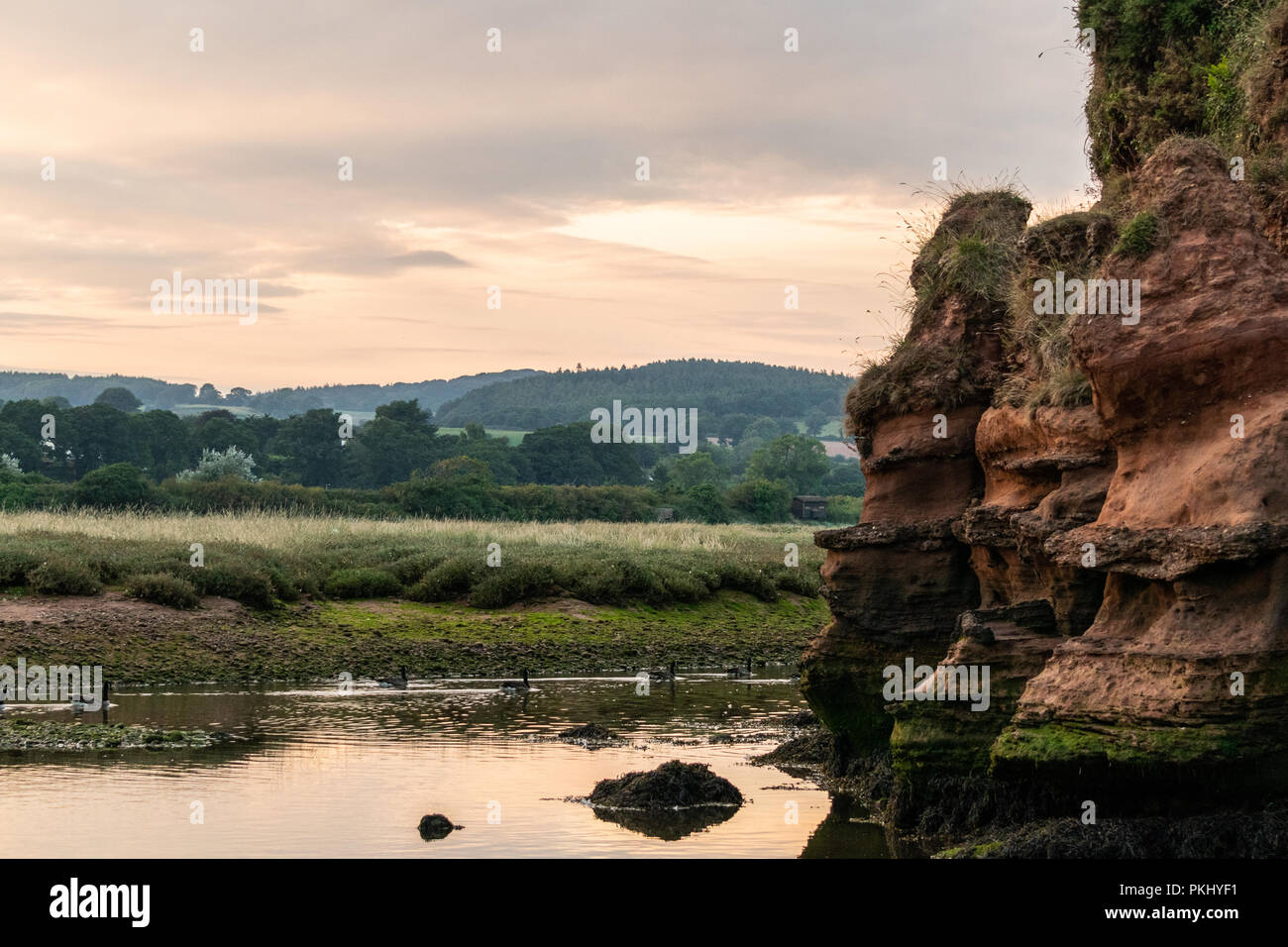 The red sandstone cliffs of the Jurassic Coast in East Devon, South ...