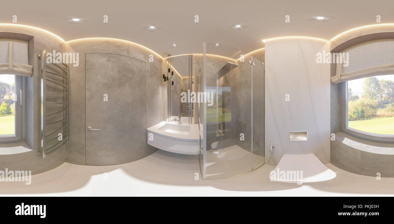 Spherical 360 degrees, seamless panorama bathroom interior design with ...