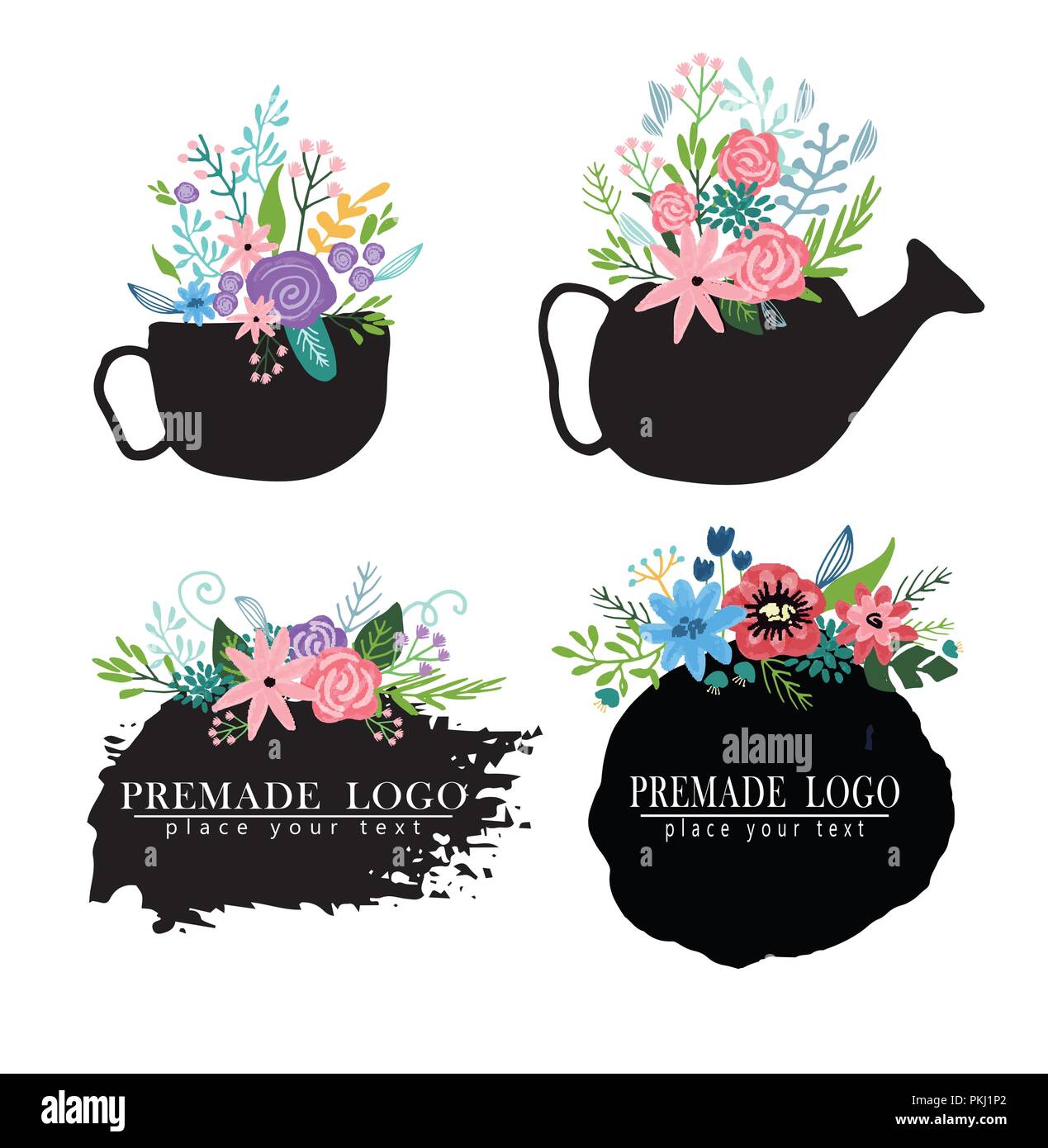 Hand drawn cute floral logo template Stock Vector Image & Art - Alamy