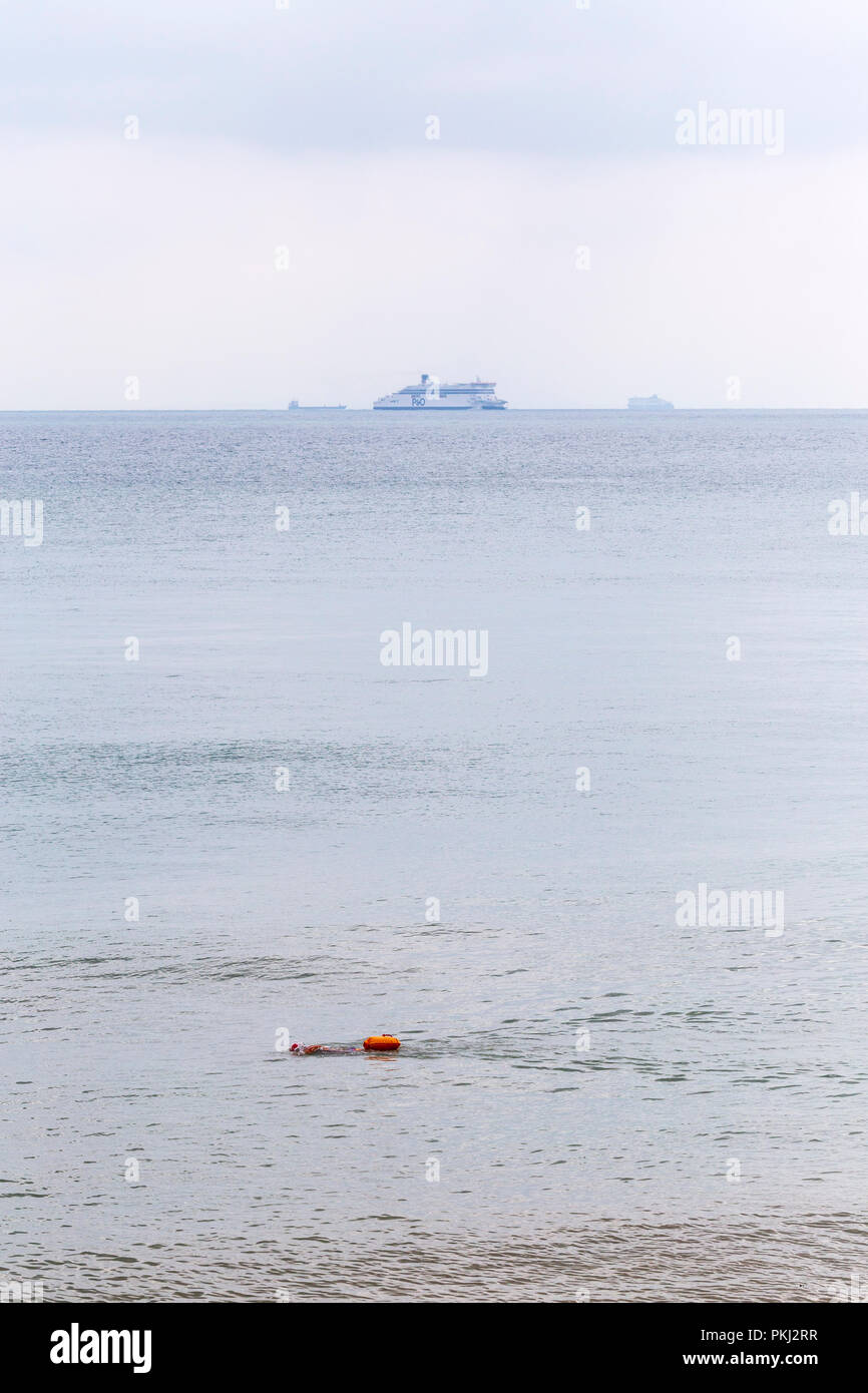 Long Distance Swimmer Training at St.Margaret's Bay with Float and ...