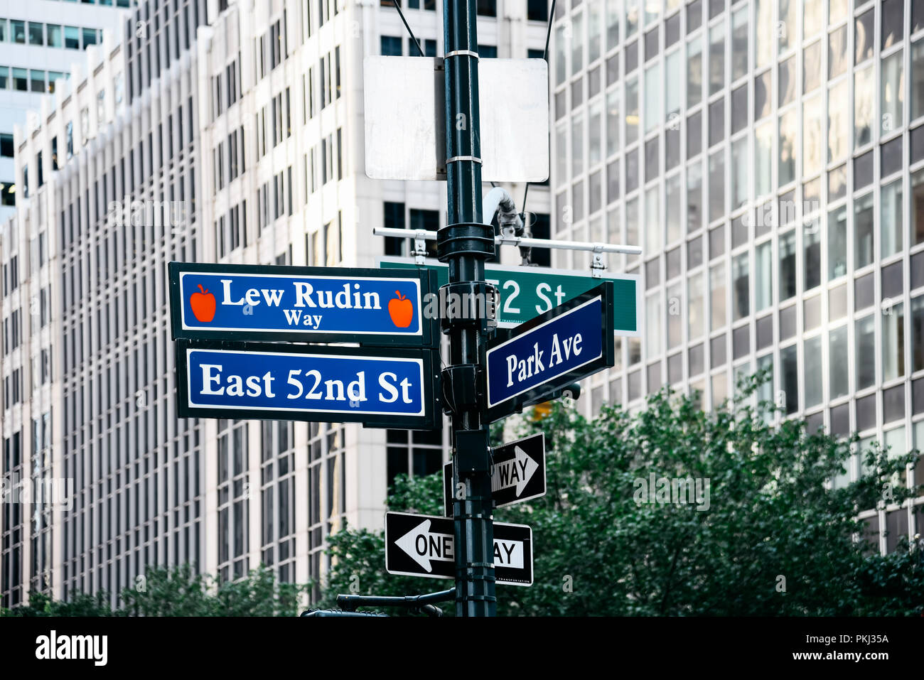 Lew Rudin Way road sign in Midtown of New York City Stock Photo - Alamy