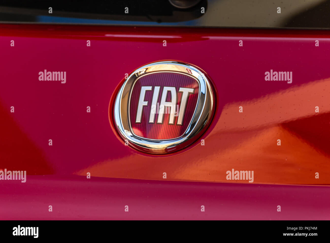 LUGO, ITALY - September 11, 2018: light enlightening logo on a car body ...