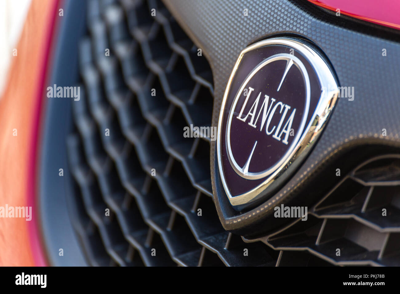 LUGO, ITALY - September 11, 2018: light enlightening logo on a car body ...
