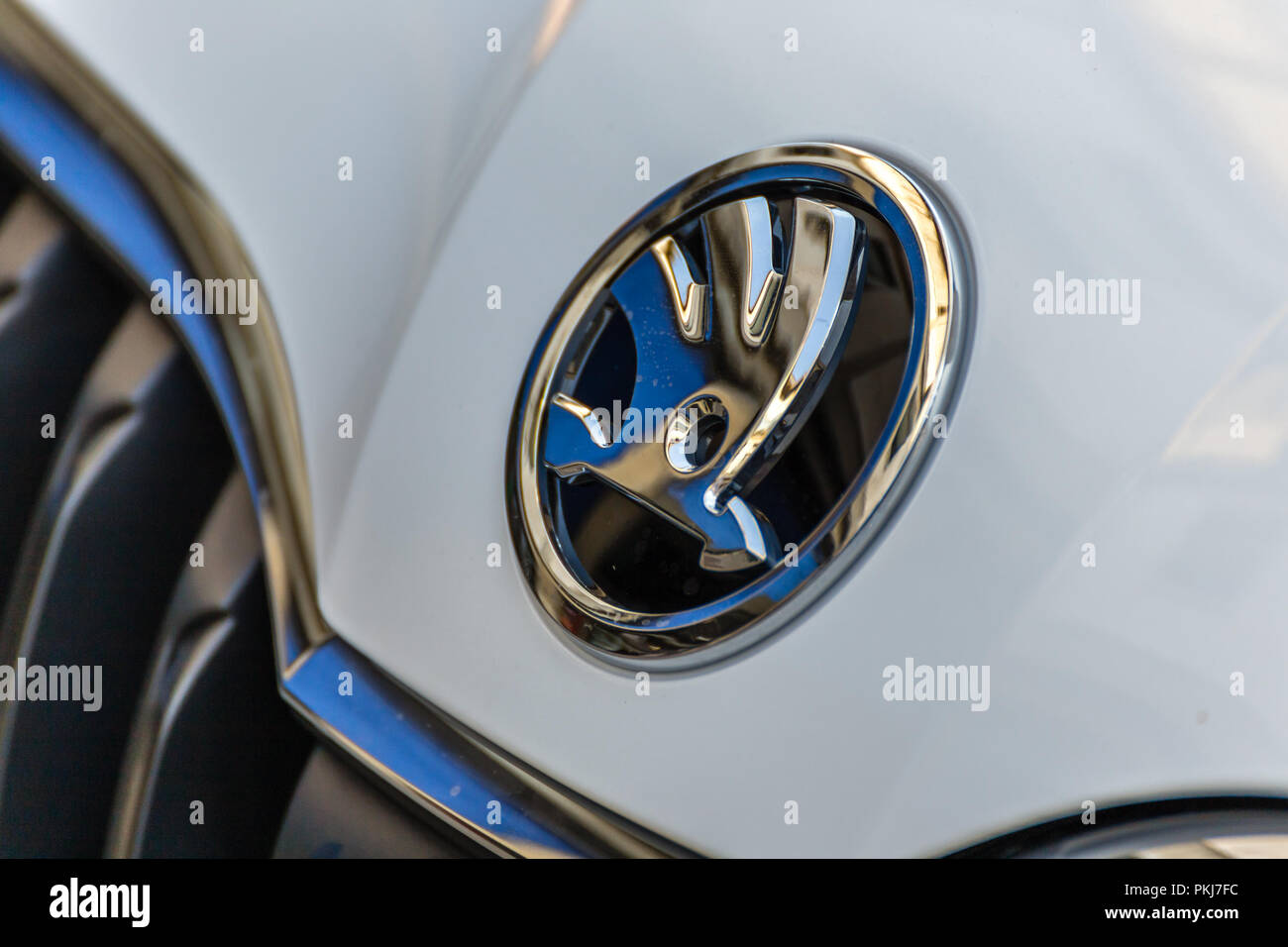 LUGO, ITALY - September 11, 2018: light enlightening logo on a car body ...