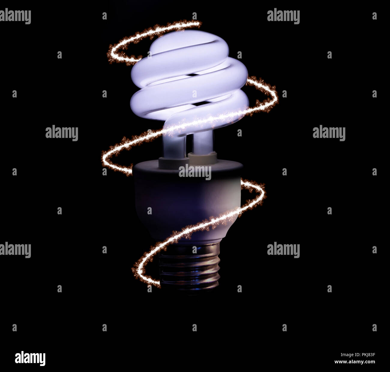 Single light bulb wireless with sparks surrounding it Stock Photo - Alamy