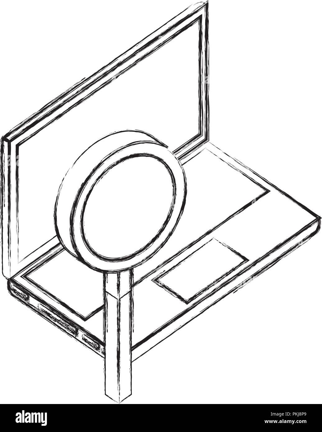 laptop computer with magnifying glass isometric icon vector ...