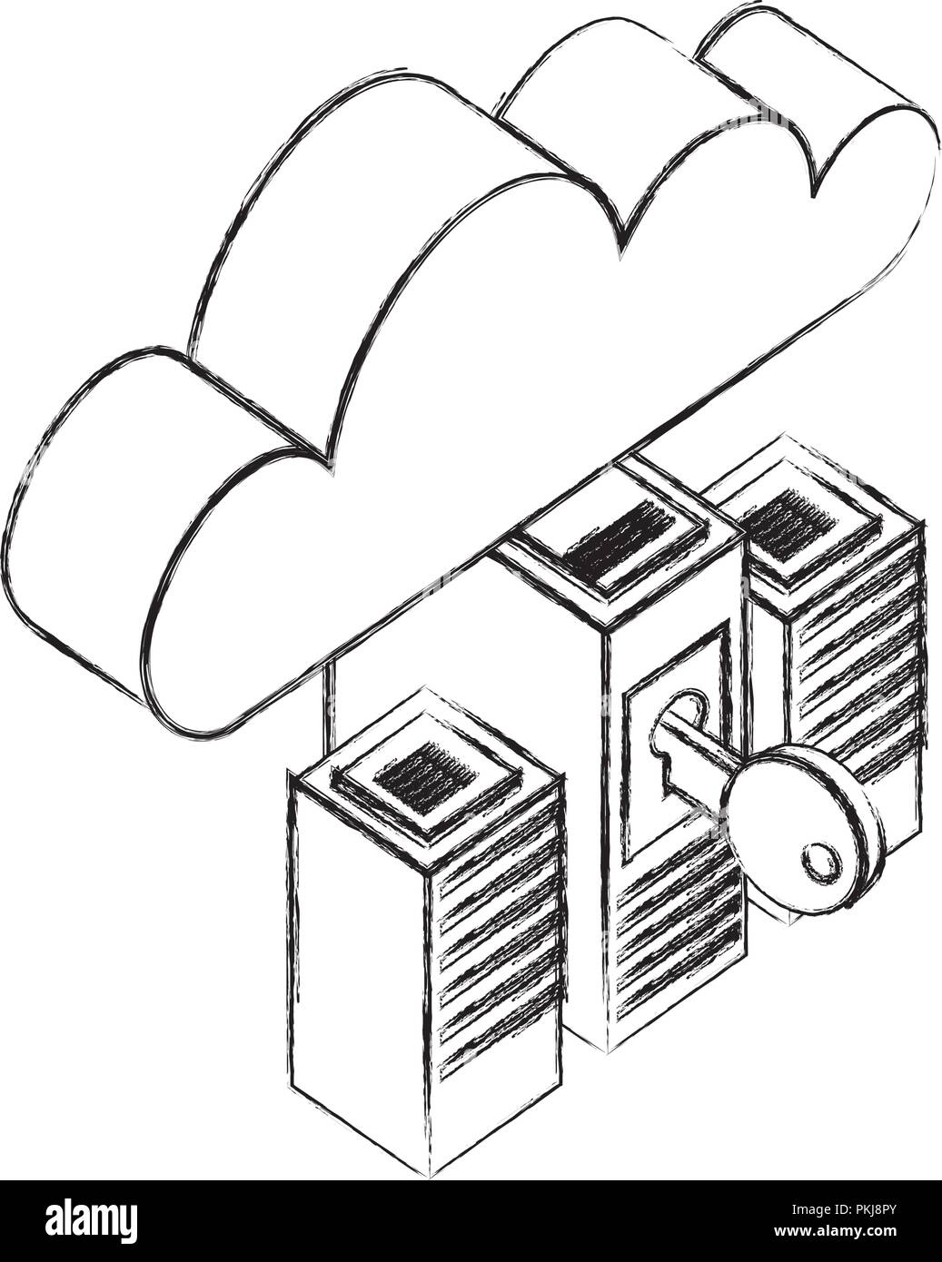 servers data center with key and cloud computing vector illustration ...