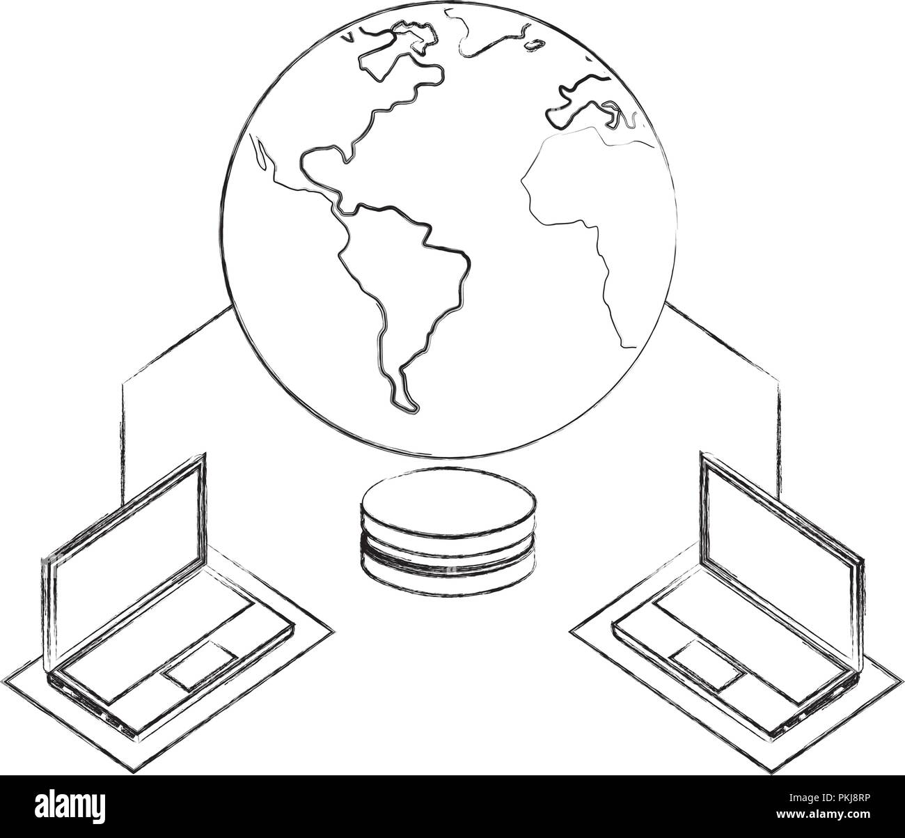 planet earth with laptops computers and server data disk vector illustration design Stock Vector ...