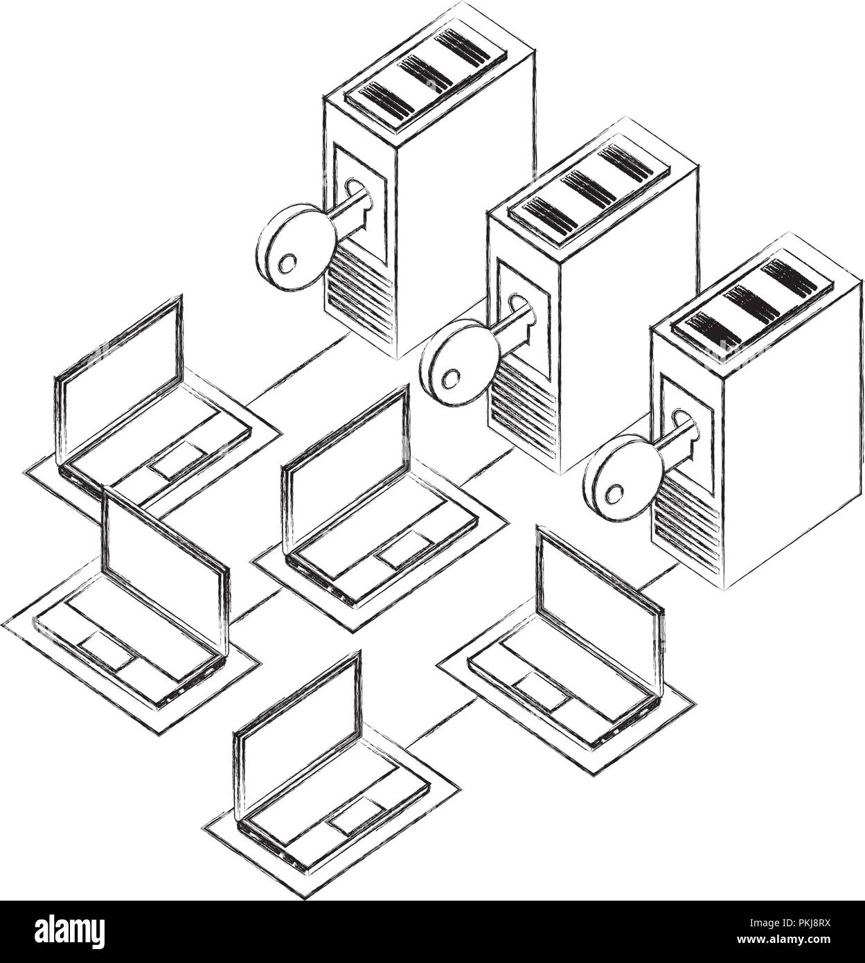 servers data center with keys and computers vector illustration design ...