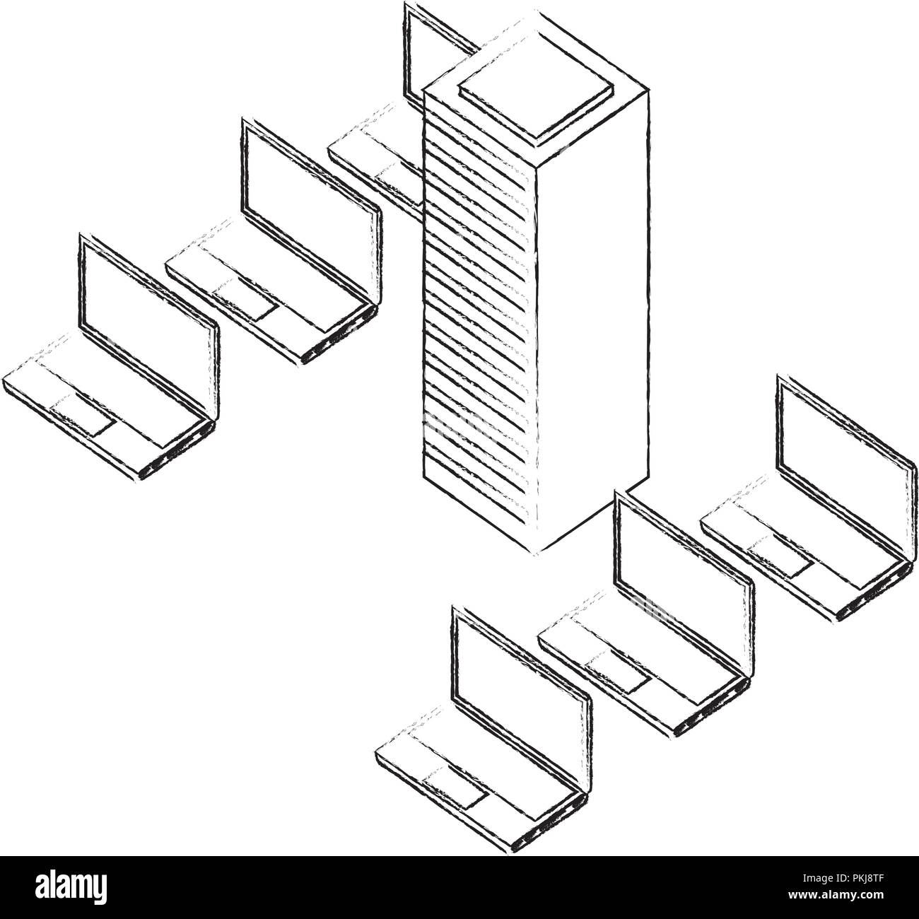 server data center with laptops computers isometric icon vector ...