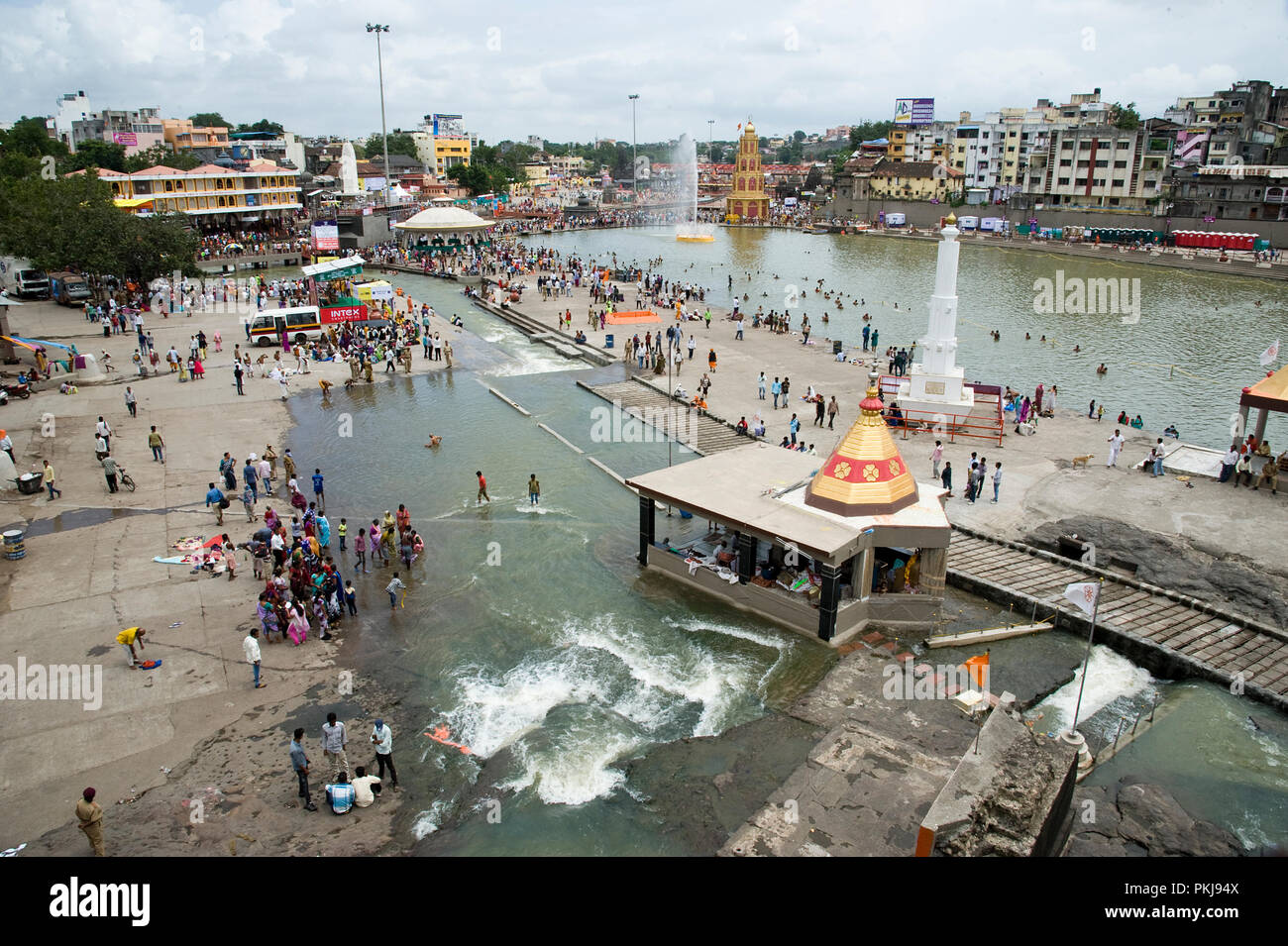 Top angle shot at nashik kumbha mela in Panchavati ram kund on godavari ...