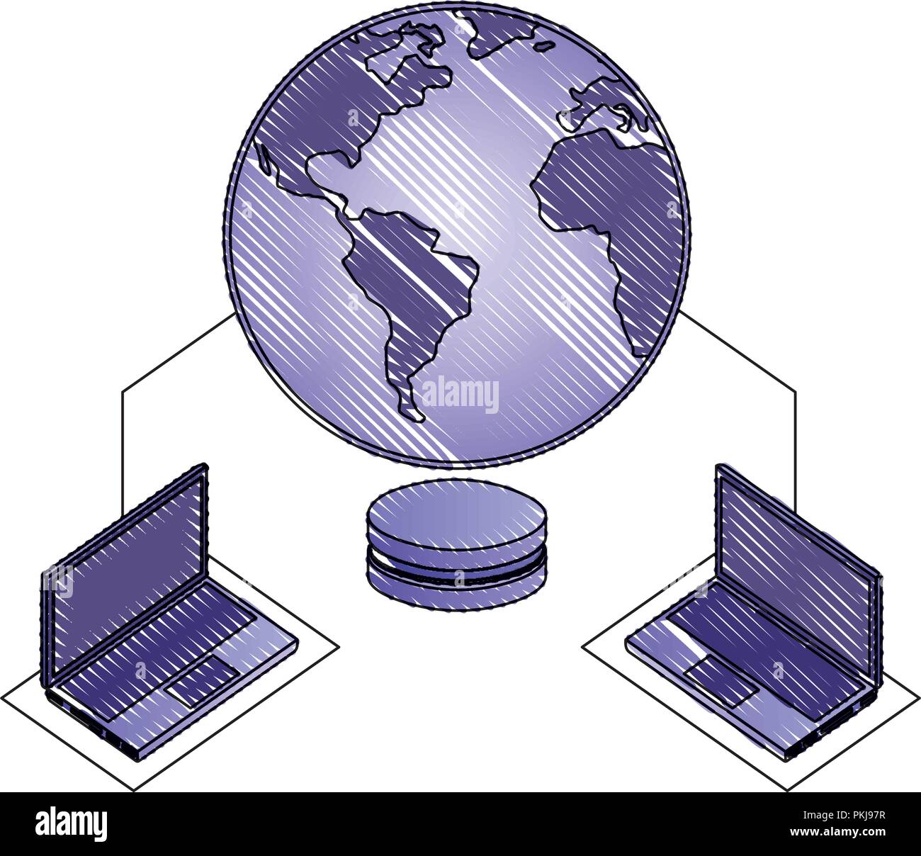 Laptops earth world map Stock Vector Images - Alamy