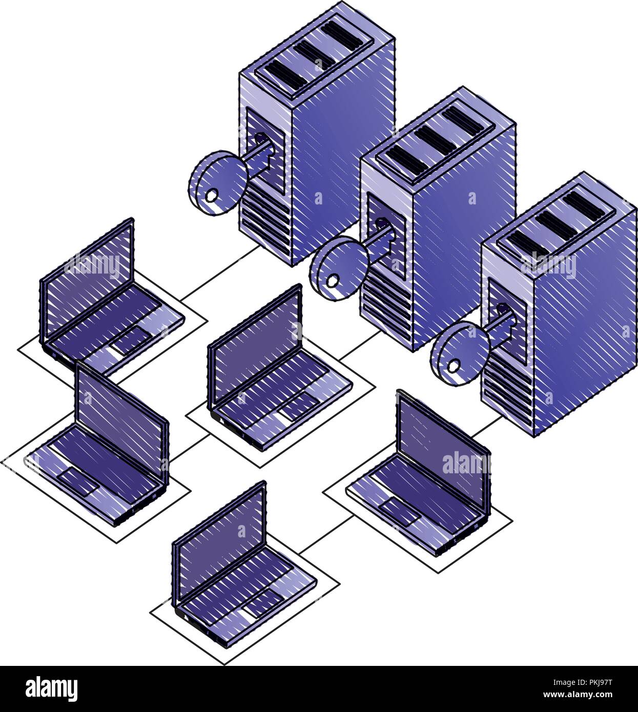 servers data center with keys and computers vector illustration design ...