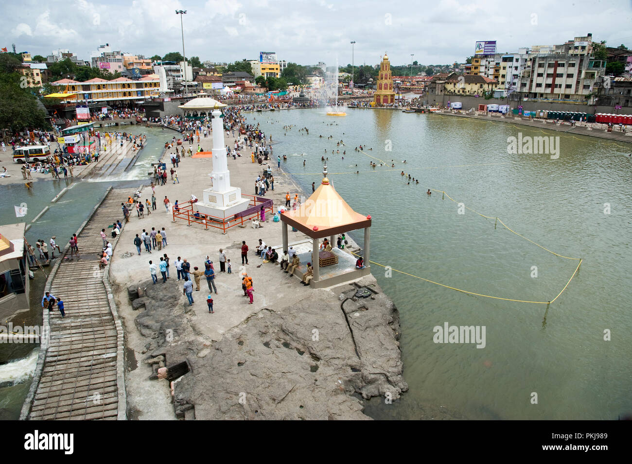 Top angle shot at nashik kumbha mela in Panchavati ram kund on godavari ...