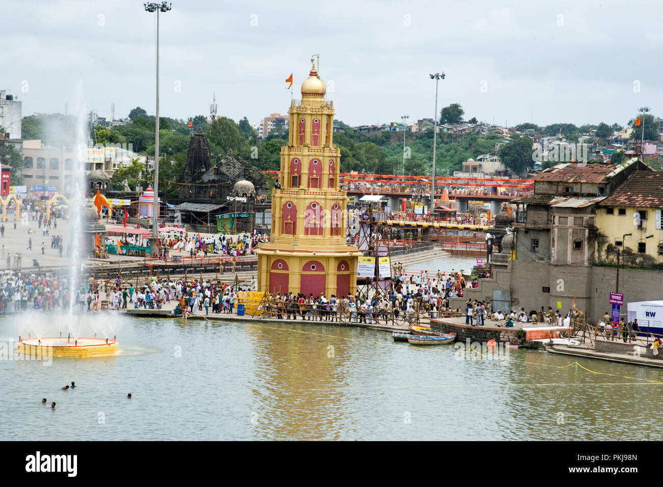 Top angle shot at nashik kumbha mela in Panchavati ram kund on godavari ...