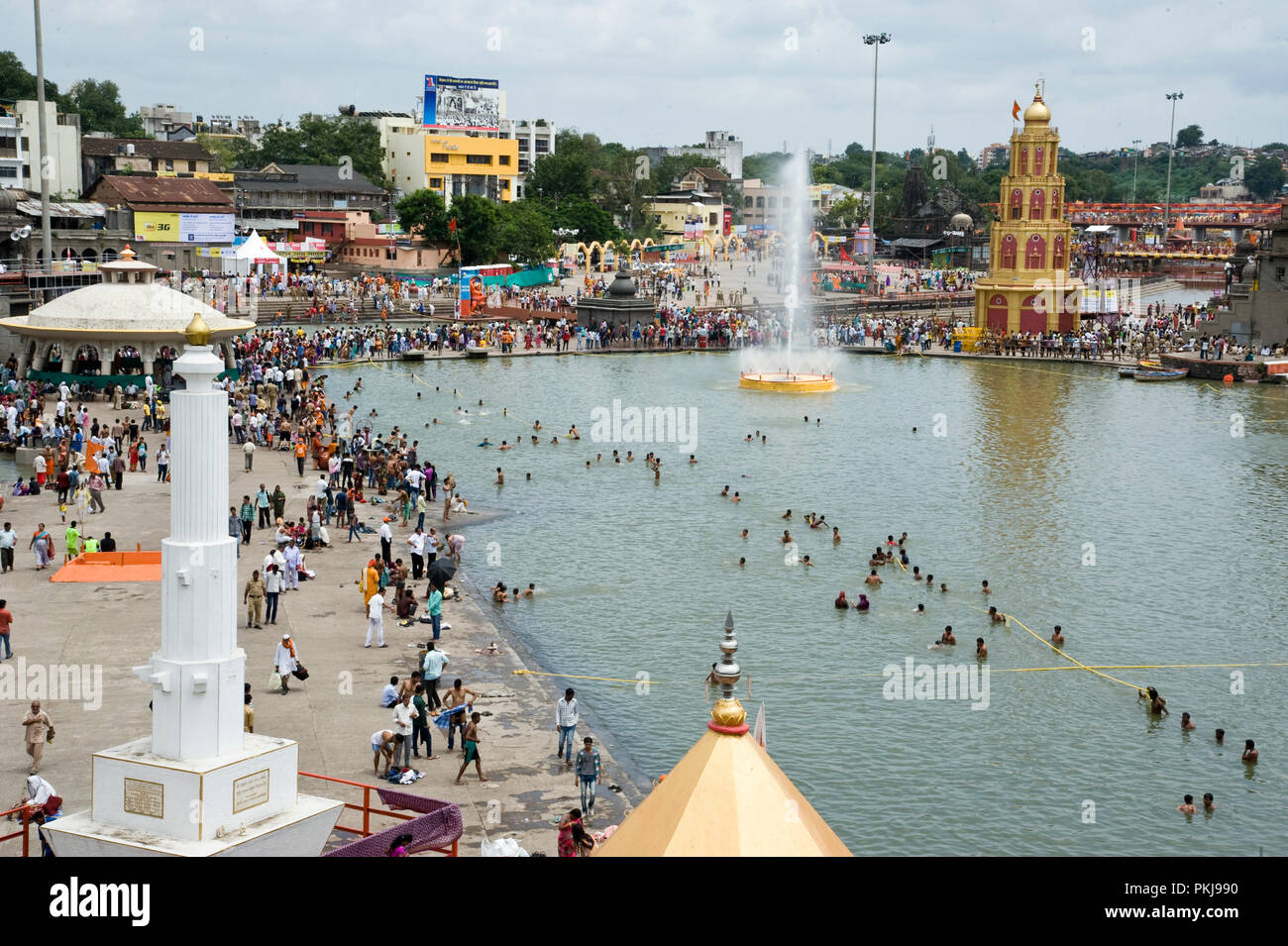 Top angle shot at nashik kumbha mela in Panchavati ram kund on godavari ...