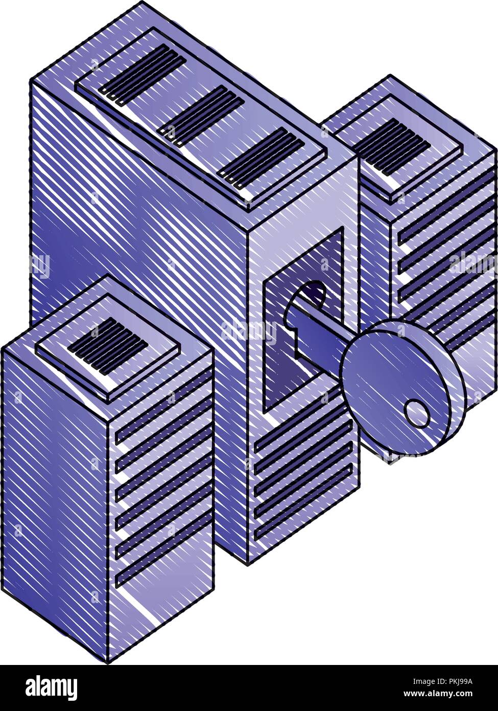servers data center with key isometric icon vector illustration design ...