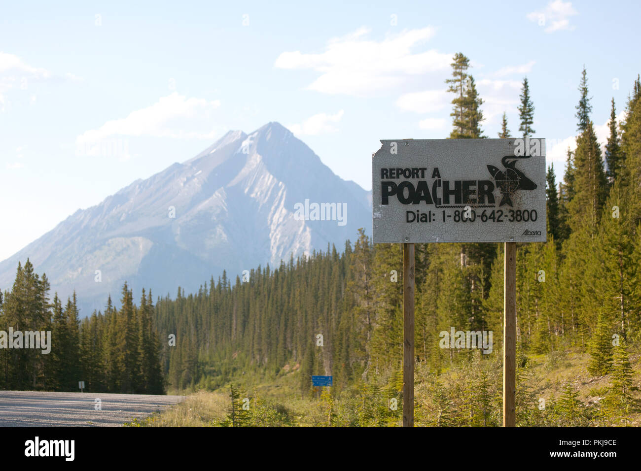 No Poaching sign with Canadian Rocky Mountains in background Stock ...