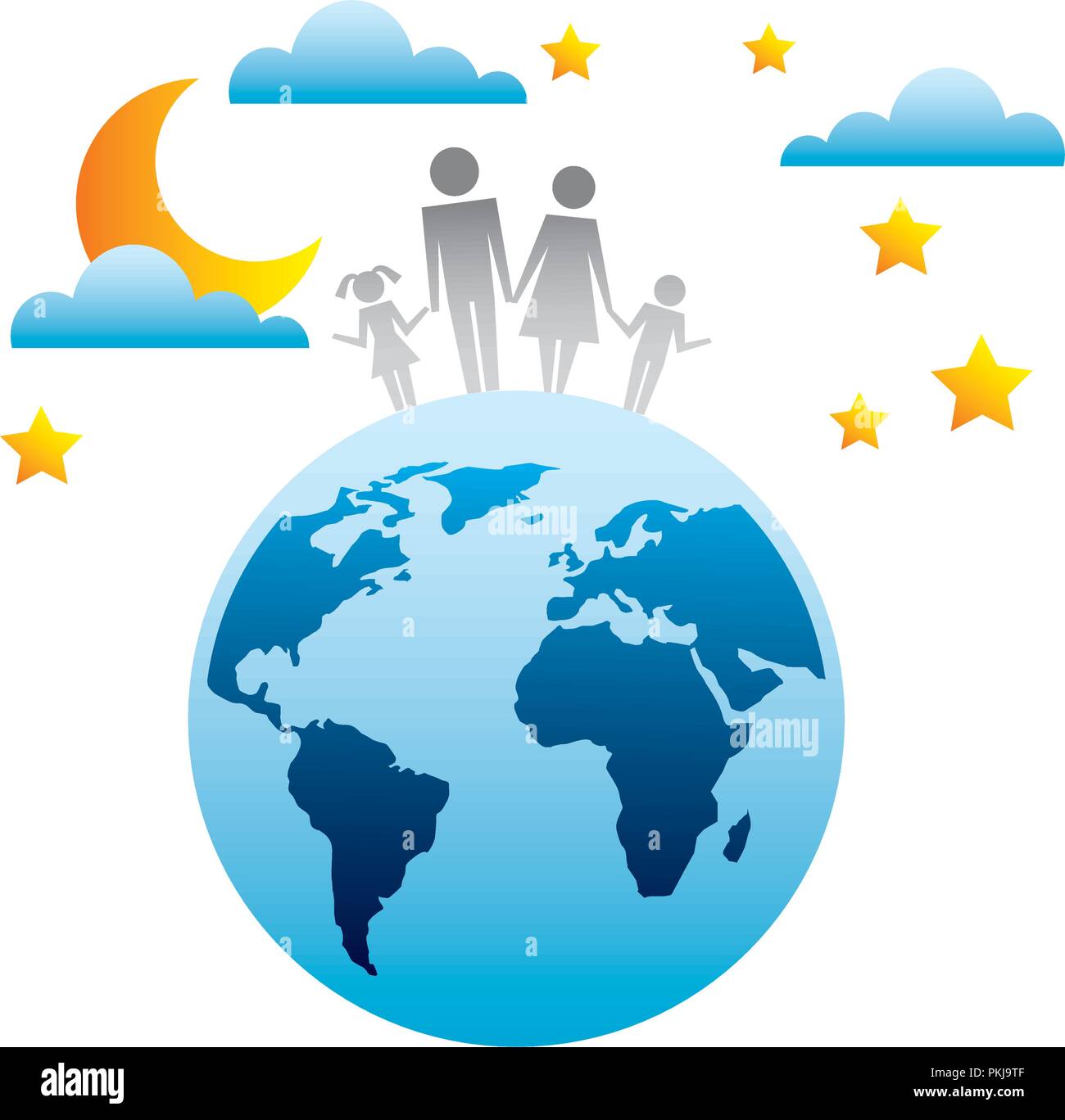 family in planet earth silhouette avatars vector illustration design ...